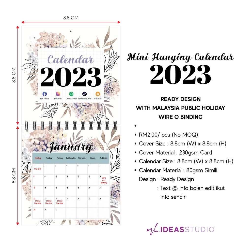 MINI HANGING CALENDAR 2023 - READY DESIGN | Shopee Malaysia