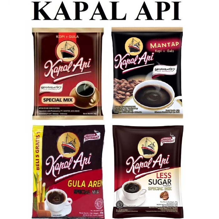 Kapal api coffee sachet less sugar, coffee + sugar, palm sugar, special ...
