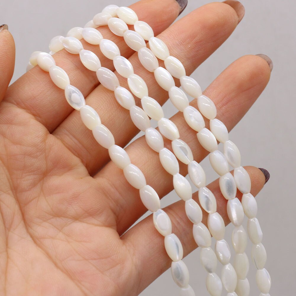 Natural SeaShell Mother-of-pearl Beads Rice Shape Polished Beach Shell ...