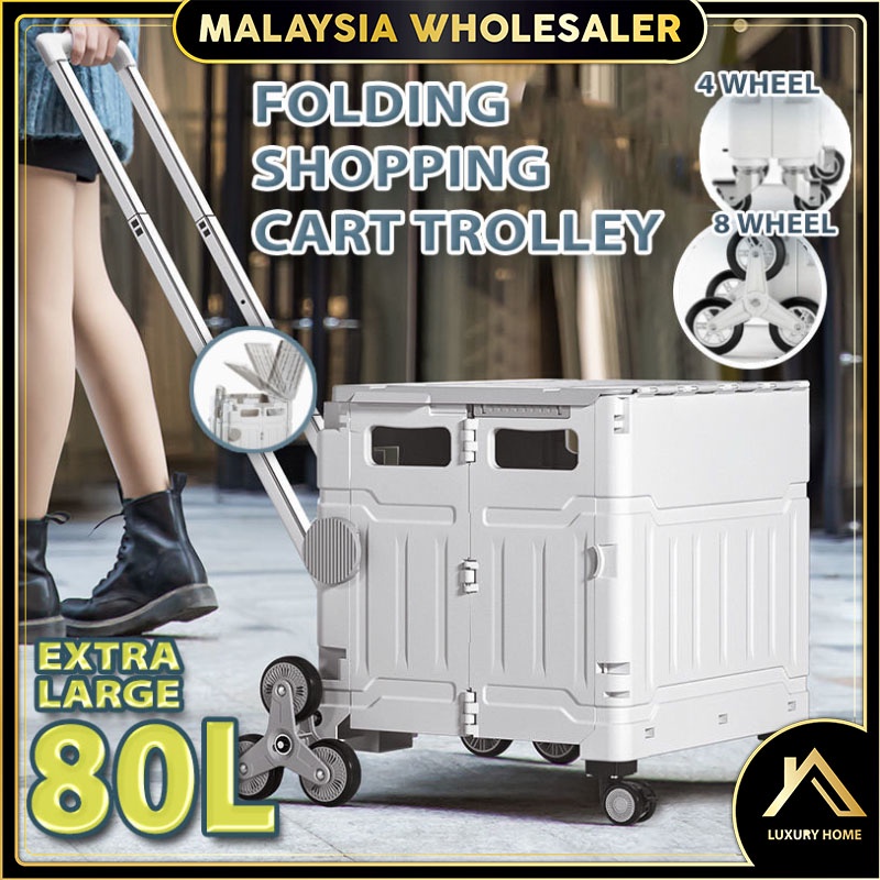 90L HIGH QUALITY Foldable Shopping Cart Trolley Easy Carry Compact ...