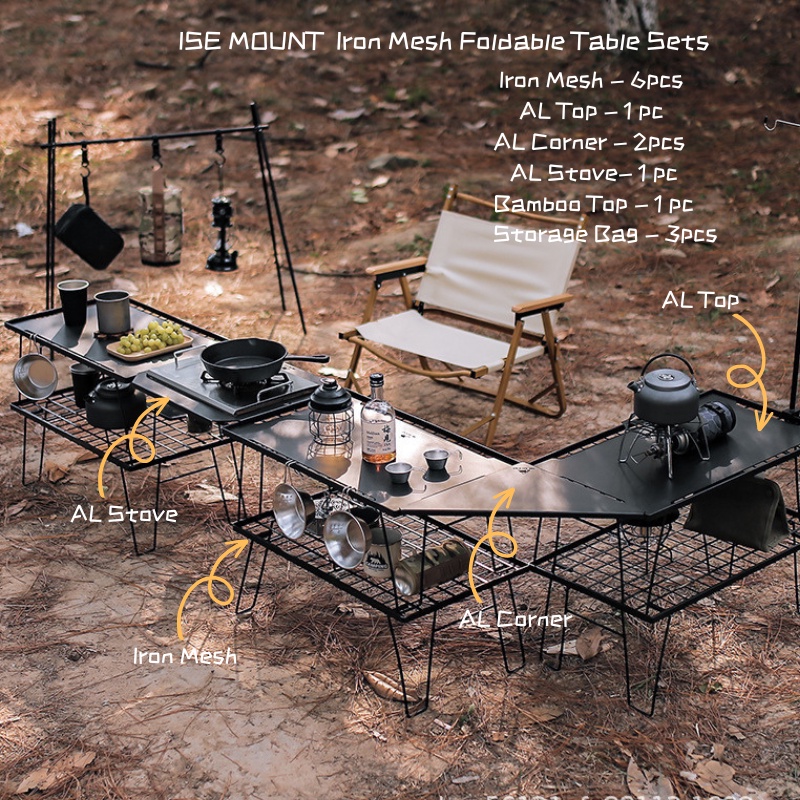 [Pre-Order] ISE MOUNT Camping Iron Mesh Foldable Table Sets | Shopee ...