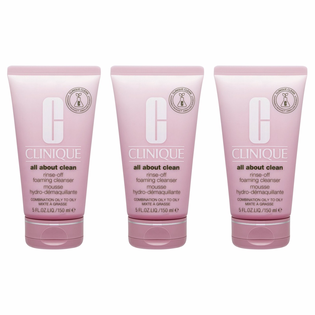 3 PCS Clinique Rinse-Off Foaming Cleanser 150ml x3= 450ml Cleansers NEW ...