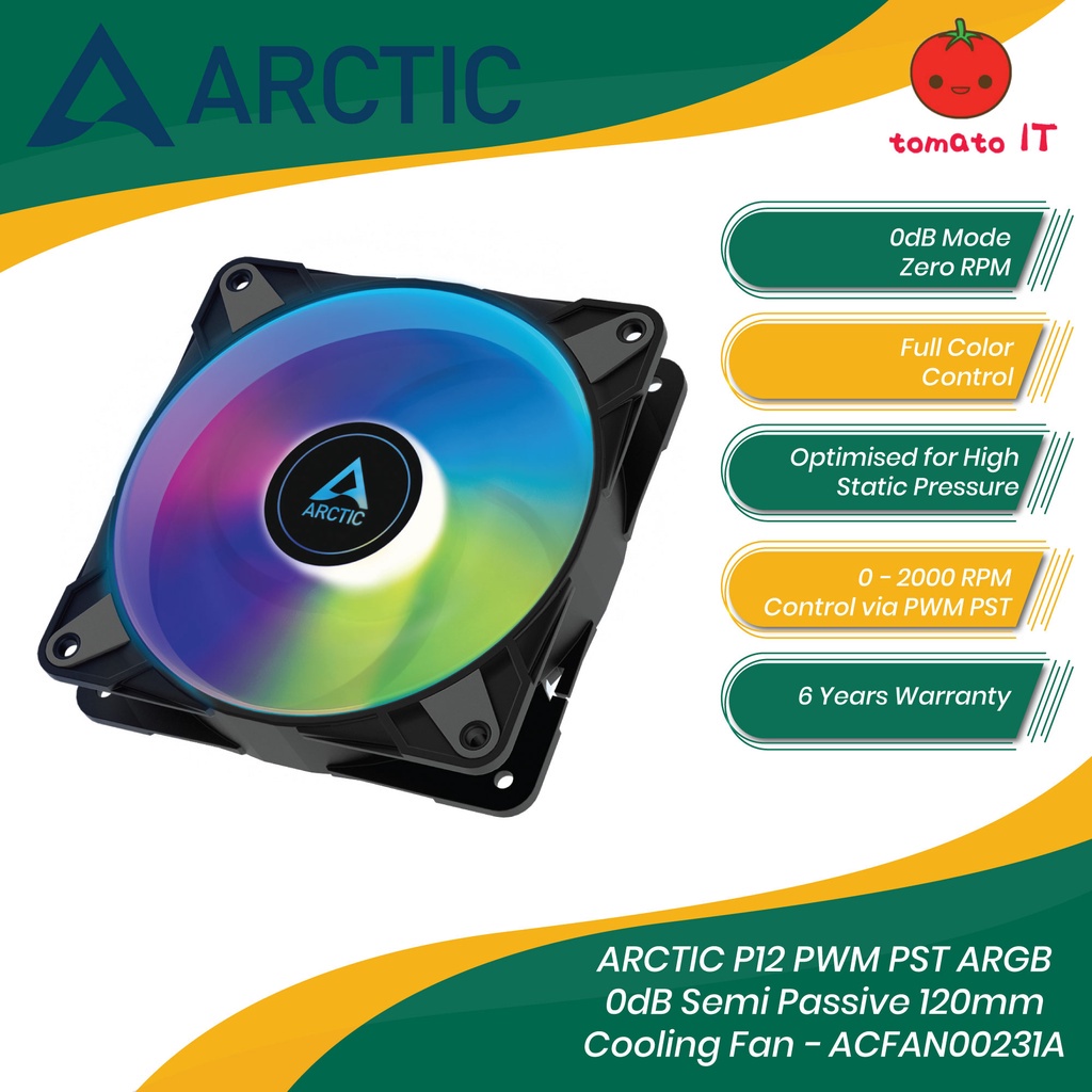 ARCTIC P12 PWM PST ARGB 0dB Semi-Passive 120 mm Fan with Digital A-RGB ...