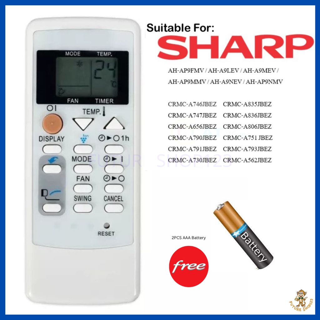 Sharp Air Cond Remote Control Replacement Ion Aircon with FREE BATTERY ...