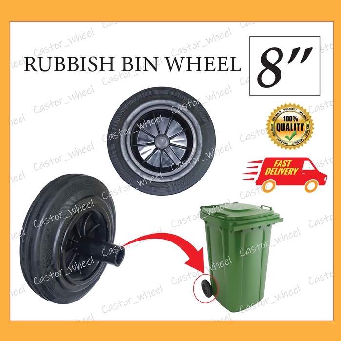 8'' (200mm) HEAVY DUTY RUBBISH BIN WHEEL CASTER/CASTOR ROLLER/ RODA ...