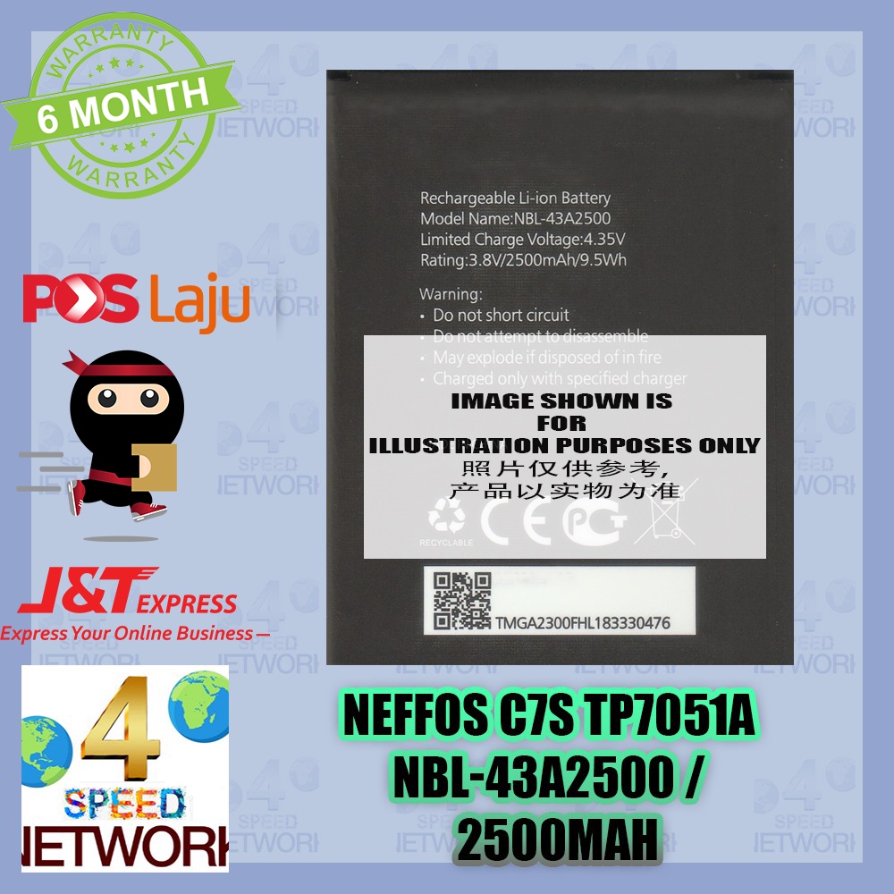 Neffos C7s TP7051A NBL-43B2500 NBL-43A2500 Battery Raitng Capacity Bateri batery nifos 2500mAh ...