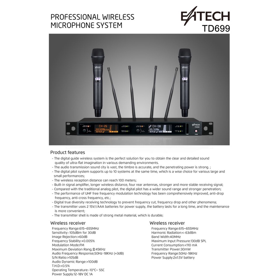 Ezitech TD699 Dual Channel True Diversity Wireless Handheld Microphone | Shopee Malaysia