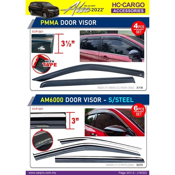 PERODUA ALZA 2022 AM6000 DOOR VISOR 6 PCS S/STEEL | Shopee Malaysia