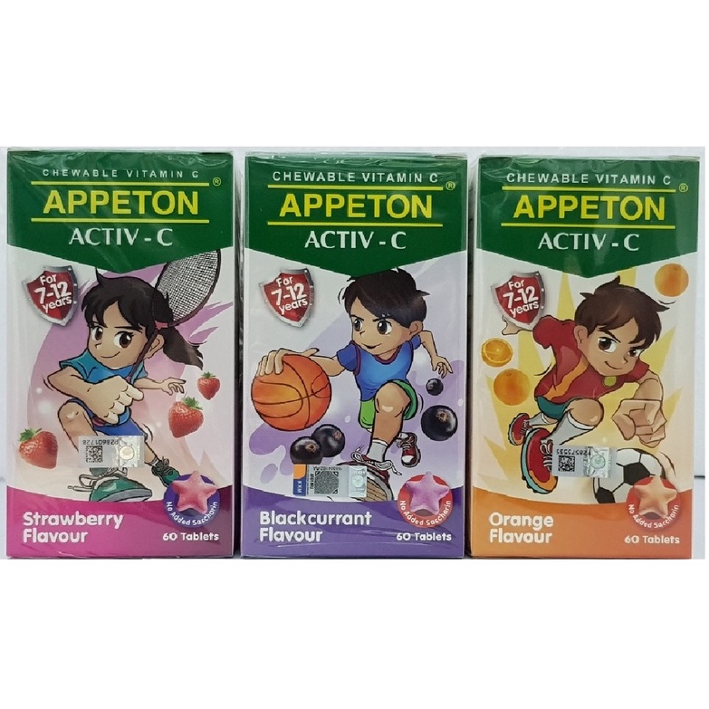 APPETON ACTIV-C TAB 60'S (ORANGE/STRAWBERRY/BLACKCURRANT) VITAMIN C ...