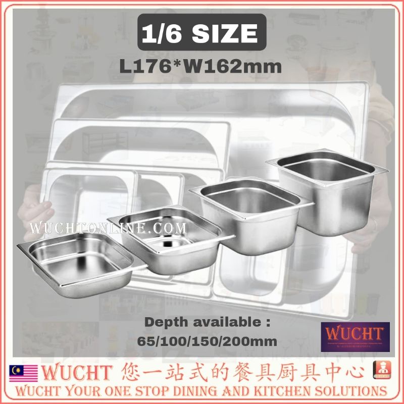 【WUCHT】Stainless Steel GN PAN 1/6 size GN Gastronorm Pan Food Pan Cover ...
