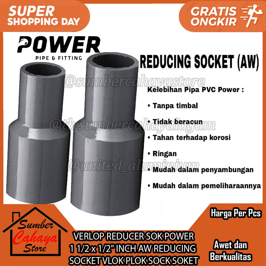 Vlok SOK SOKET REDUCING SOCKET REDUCER SOK POWER 1 1/2 x 1/2" INCH AW ...