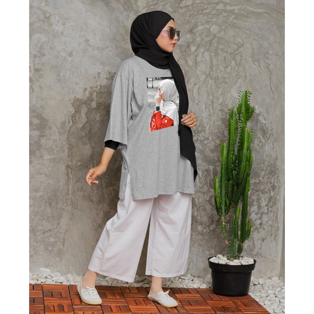 Women's Oversized Top Hijab T-shirt Basic Hijab Red / Oversize Slit ...