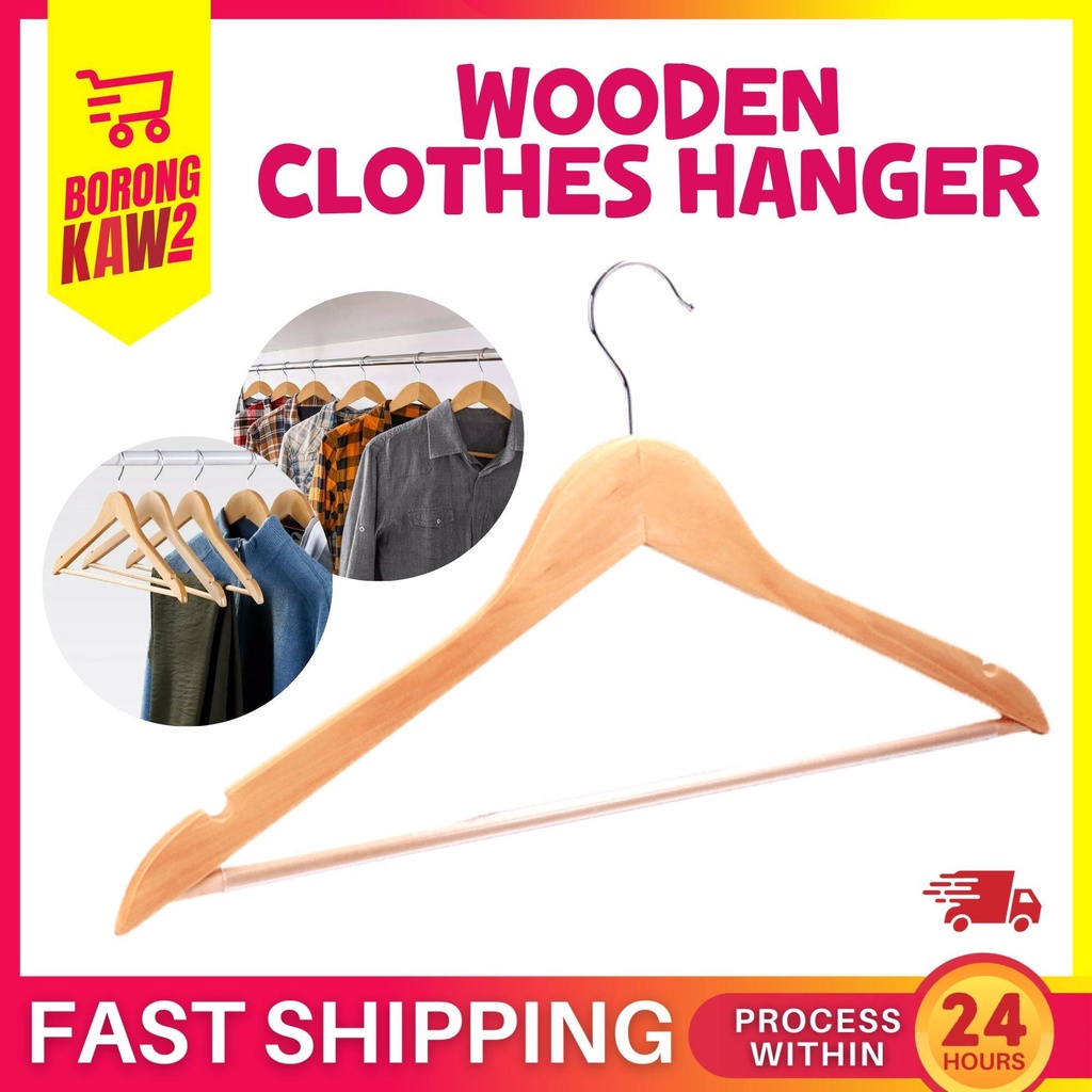 Wood Hanger Cloth Hanger Penyangkut Baju Kayu Wood Hanger Baju Tempat ...
