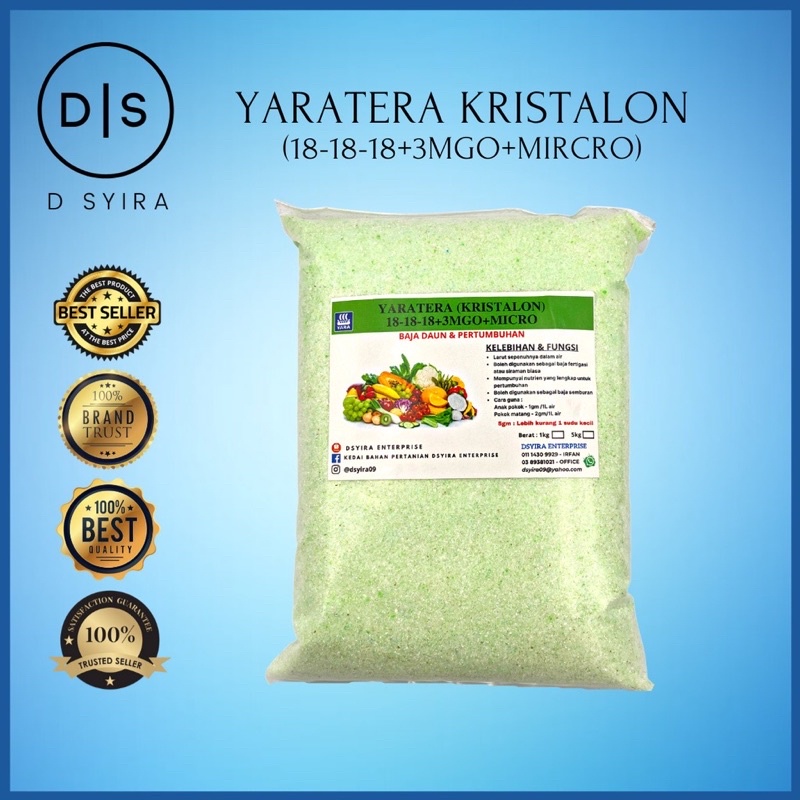 1kg Baja Yara Kristalon 18-18-18 Semburan Dan siraman Terbaik | Shopee ...