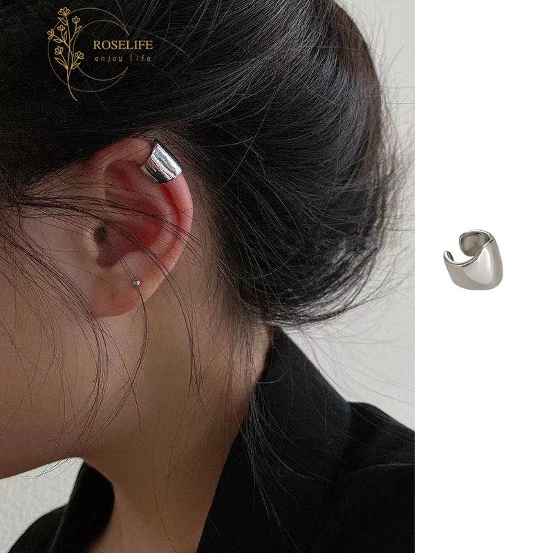 Roselife Unisex No Piercing Geometric Silver Ear Bone Clip Cuff ...
