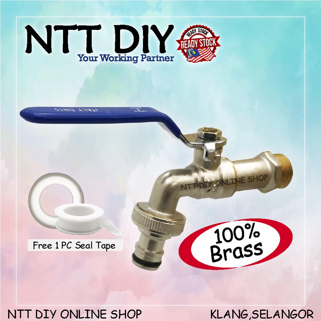 NTT DIY Heavy Duty Brass Ball Valve Bib Tap Wall Mounted Ball Tap Water ...