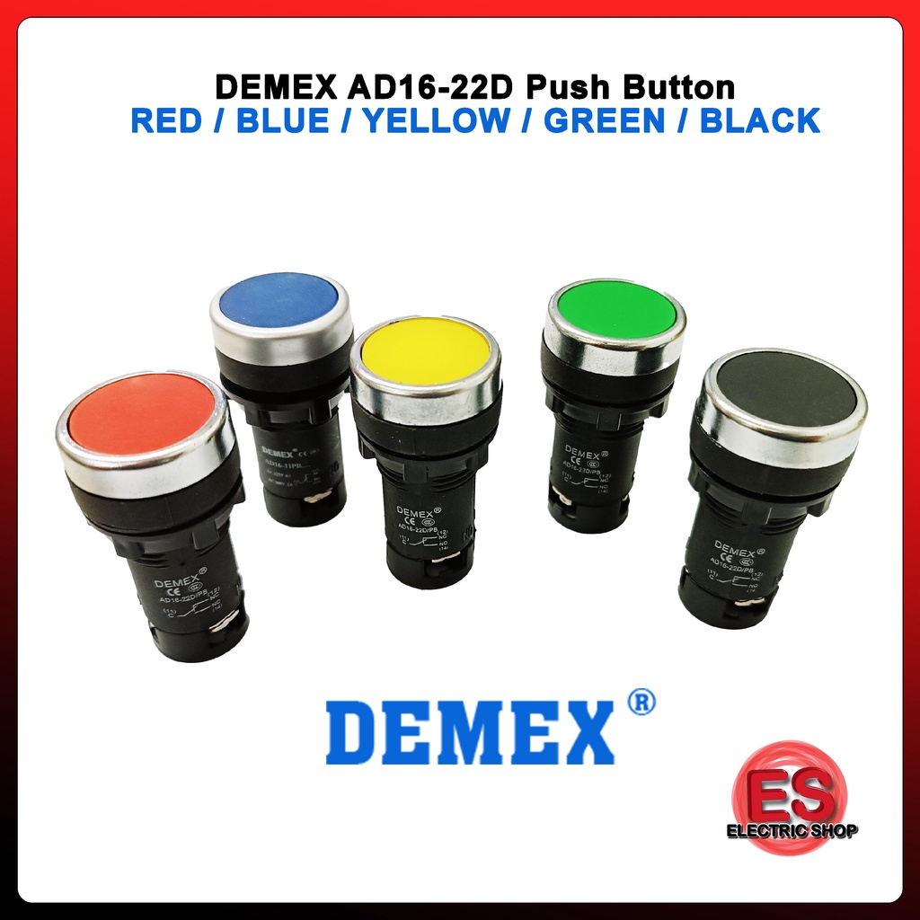 Demex AD16-22D Push Button Switches Black / Green / Red / Blue / Yellow ...