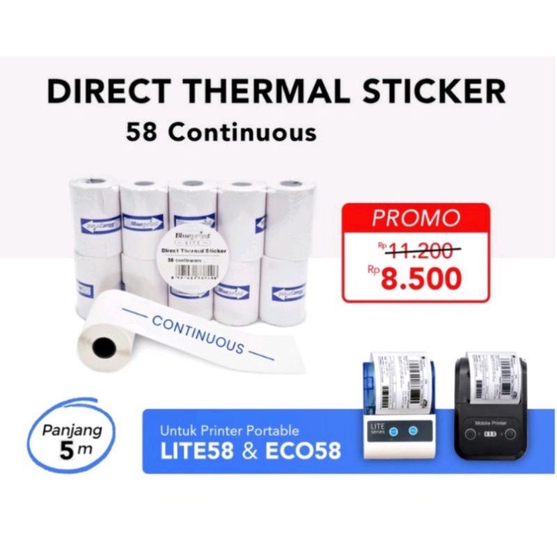 Direct thermal sticker label blueprint 58 x 5 meters continuous from ...