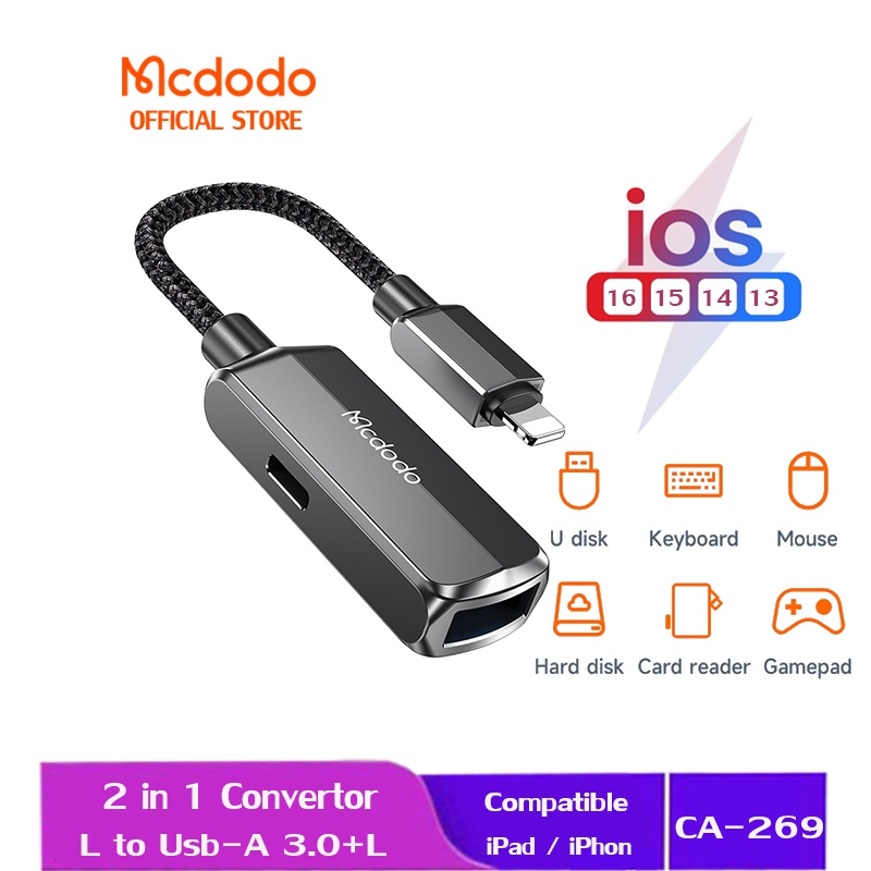 Mcdodo 2 in 1 USB to lightning/Type-C OTG Converter Adapter For iP 15 14 Pro Max 13 12 11 Xr 8 7 ...