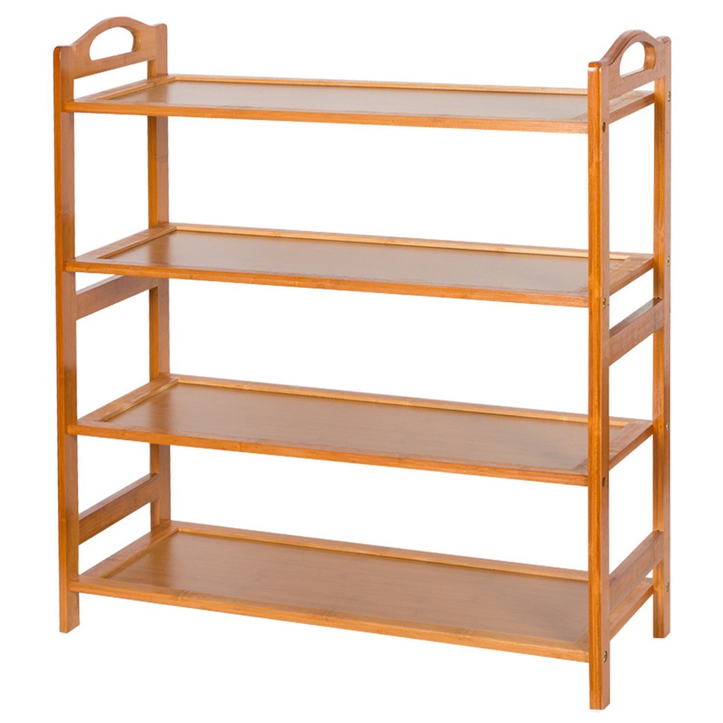 READY STOCK! 4 TIERS NATURAL BAMBOO SOLID WOODEN SHOE RACK BOOK SHELF ...