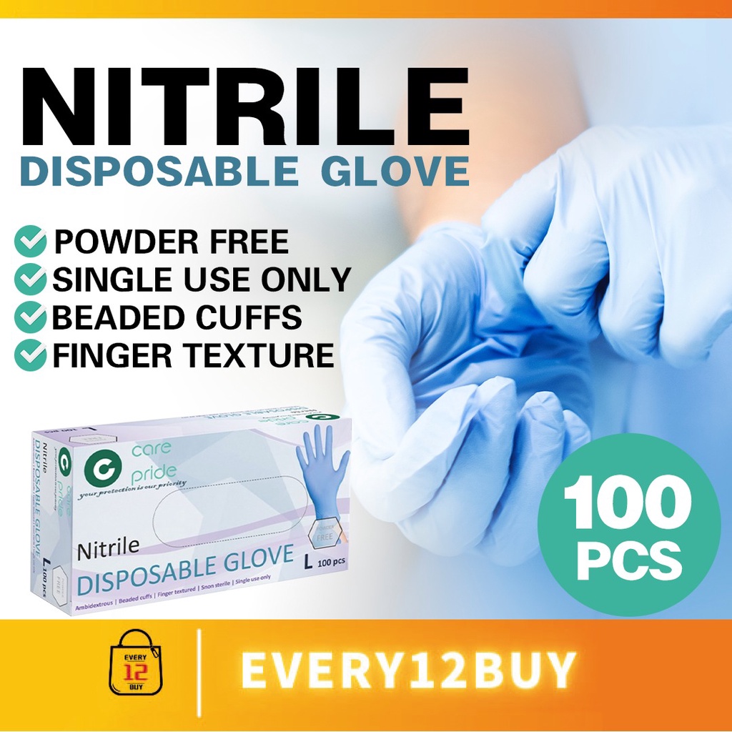 Care Pride Nitrile Disposable Glove Powder Free Medical Use ( 1 Box ...