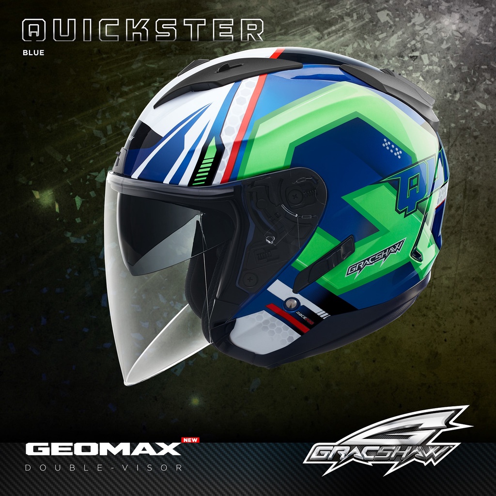 Gracshaw Helmet Geomax G555 Quickster Red/Mint blue /Blue /Grey Double ...