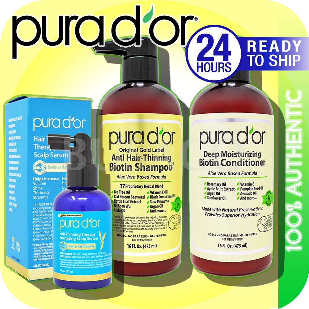 PURA D'OR Gold Label Anti-Thinning Biotin Shampoo and Conditioner ...