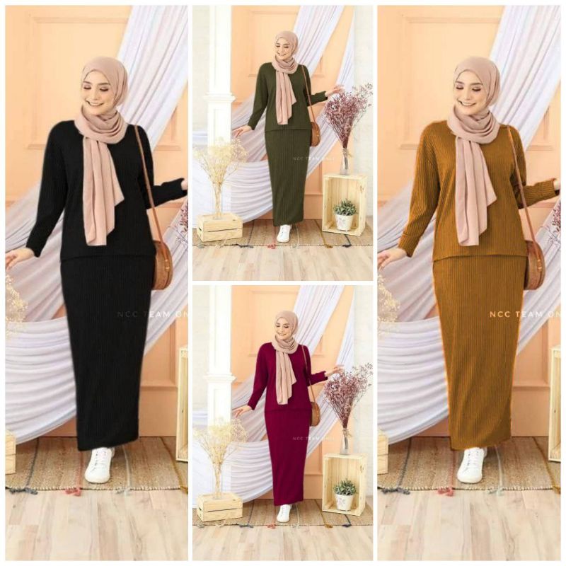 Sahara Knitt Set Set Rajut Blouse + Pencil Skirt | Shopee Malaysia