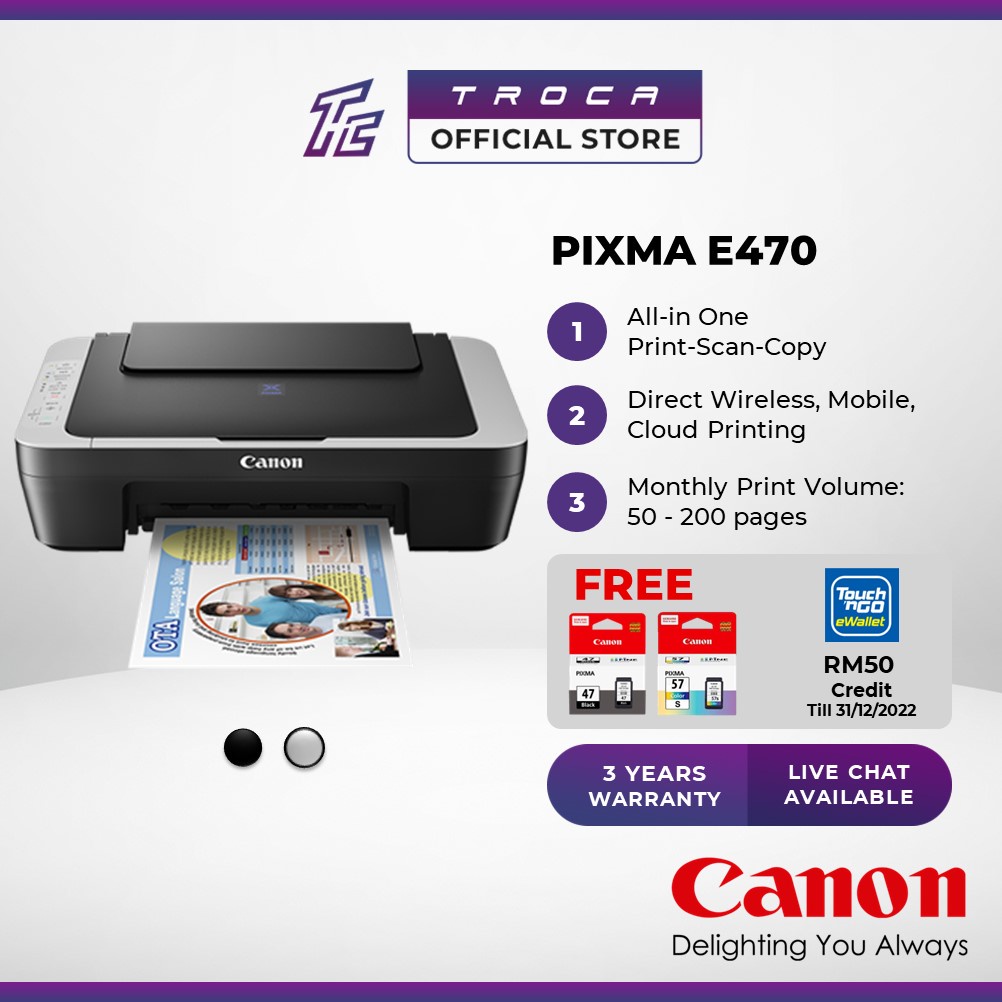 Canon Pixma E410 /E470 Wireless All In One Low Cost Cartridges Colour Wifi Printer Print/Scan ...