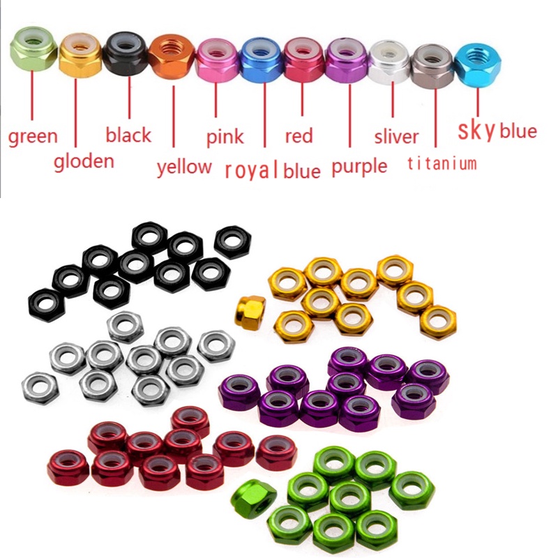 10Pcs Aluminum M2/M3/M4/M5 Self-Lock Nuts Hex Lock Nut Nuts for 1:10 RC ...