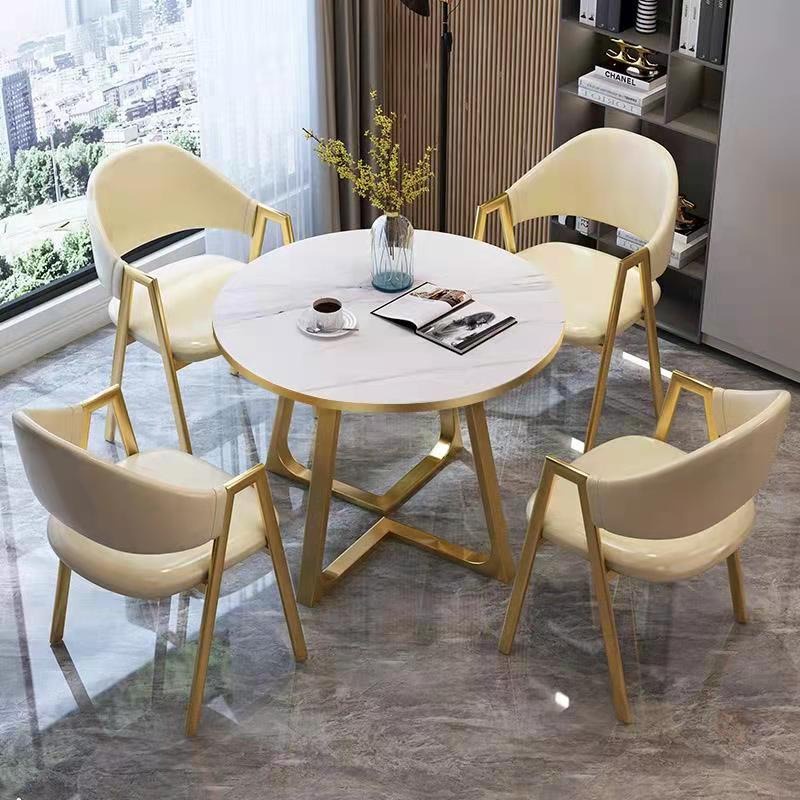 80CM Round Dining Table Set 4-Seater with PU Leather ChairsMeja Makan 4 ...