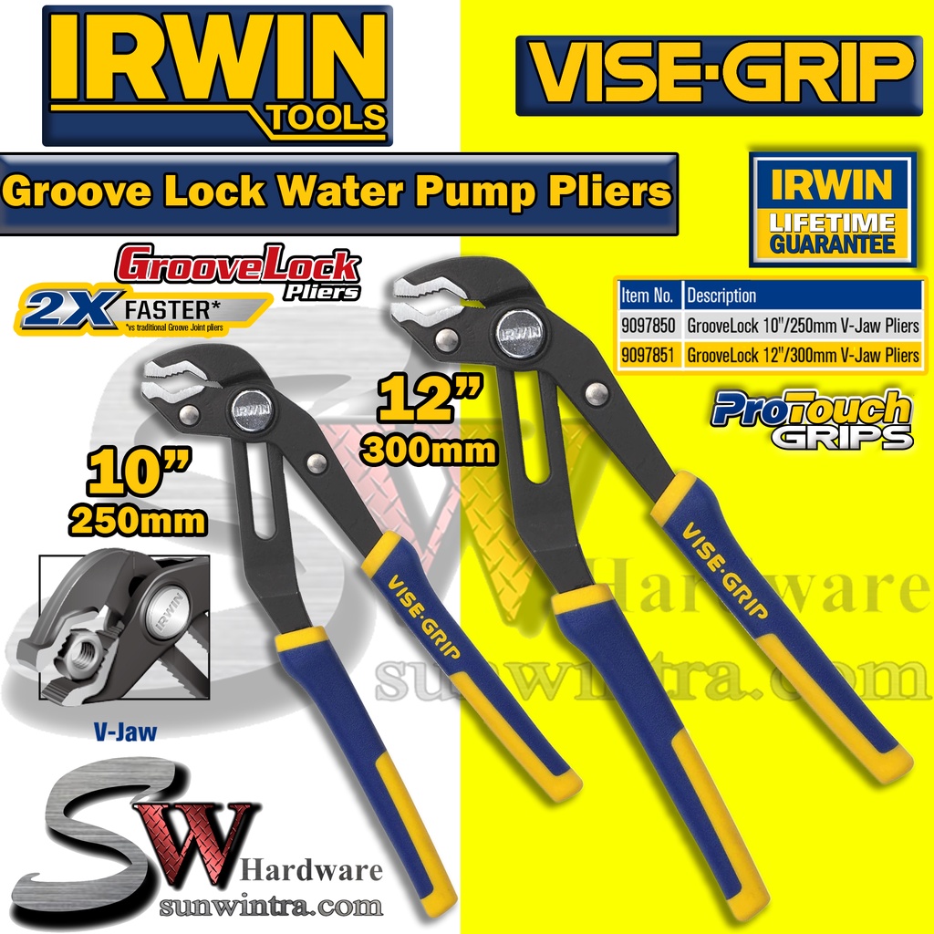 IRWIN 10" / 250MM / 12" / 300MM Groovelock Water Pump Pliers #9097850 ...