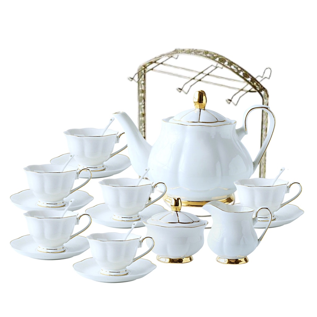[ Local Ready Stocks ] White English Teapot Set Tea Set English Style 6 ...