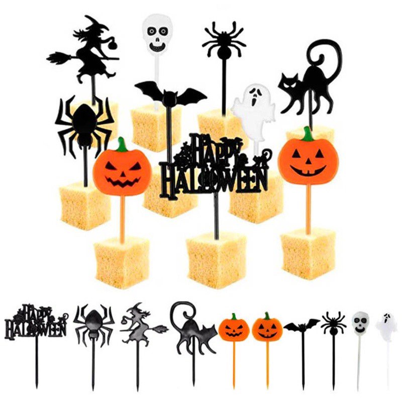 Halloween Joy cute bento signs plastic Fruit Pick Forks Bento Box Lunch ...