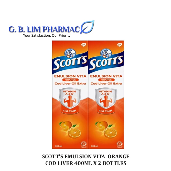 SCOTT'S Emulsion Cod Liver Oil Orange 400ml X 2 BOTTLES | Shopee Malaysia