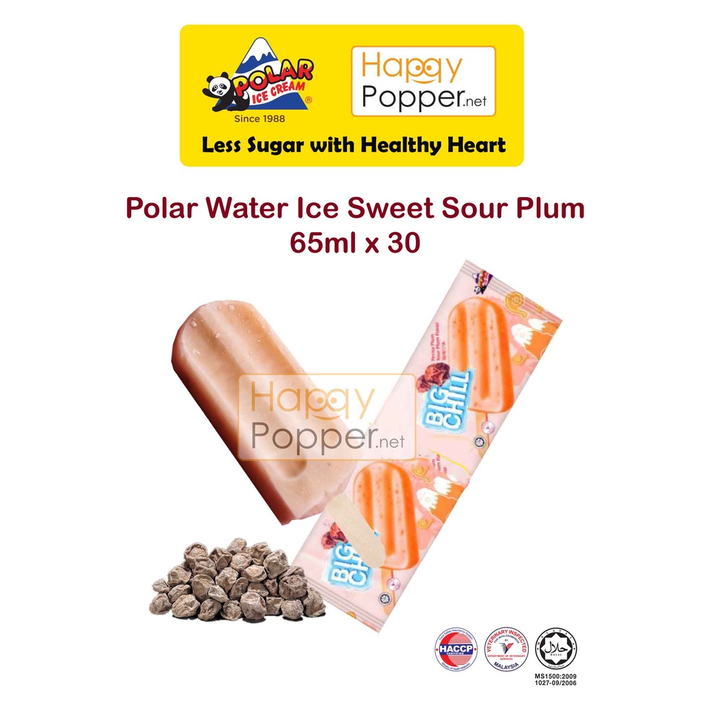Happypopper Polar Ice Cream 70ml x 30 pcs Water Ice Sweet Sour Plum Ice ...