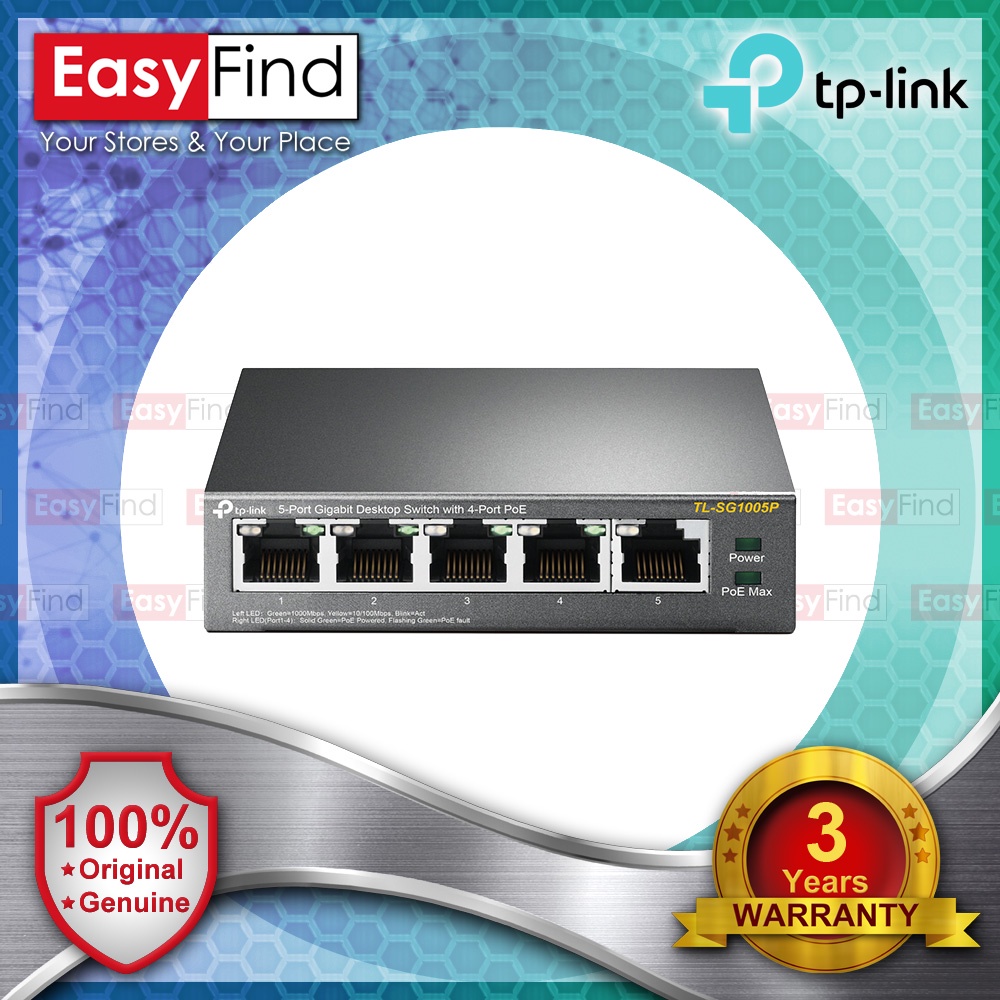 TP-Link TL-SG1005P 5-Port Gigabit Desktop Network Ethernet LAN Switch With 4-Port PoE | Shopee ...