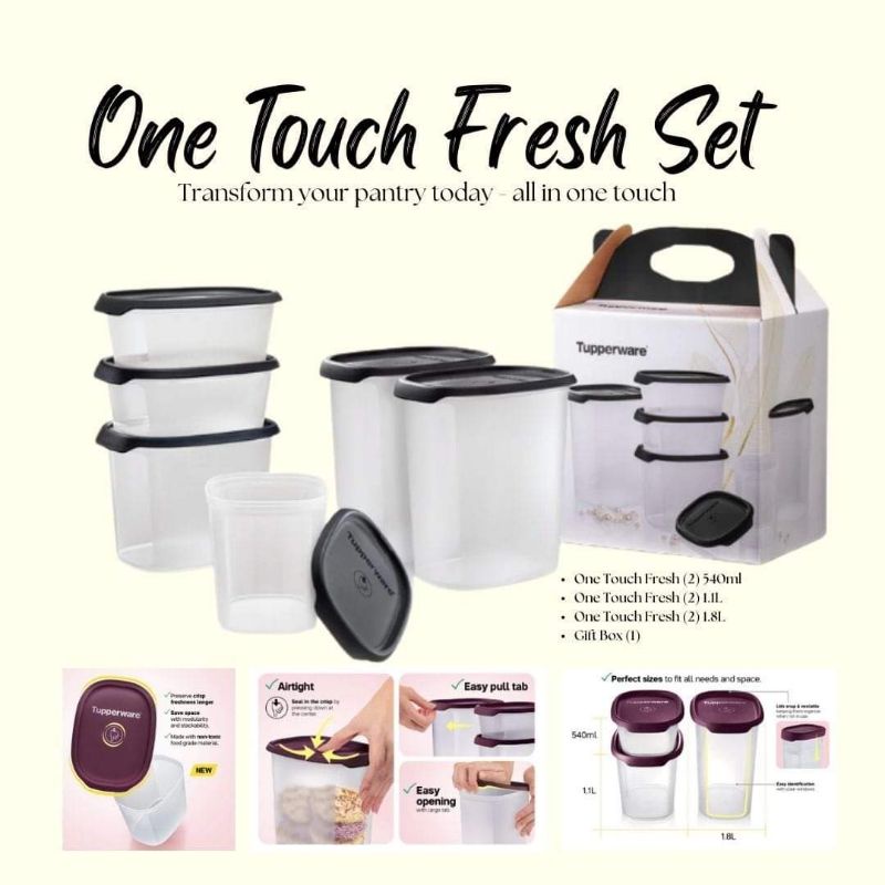 TUPPERWARE One Touch Fresh Black set | Shopee Malaysia