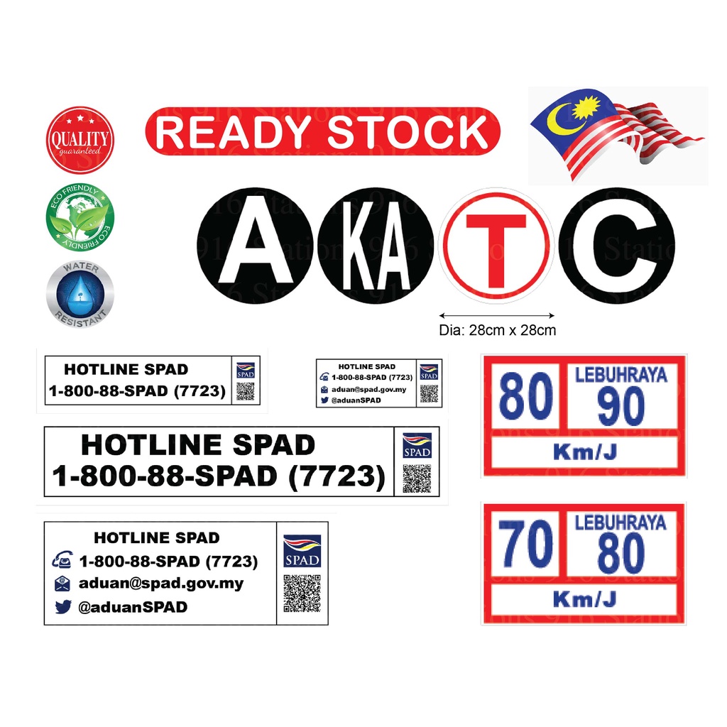 VINLY STICKER /A/T/KA/C70/80 80/90 SPAD HOTLINE JPJ PUSPAKOM APPROVE ...