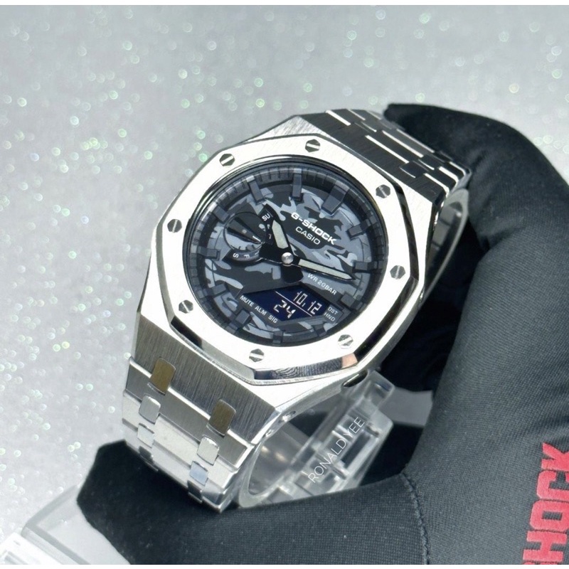 Customised Casio G-Shock GA-2100CA-8A In Full Silver Steel Bezel ...