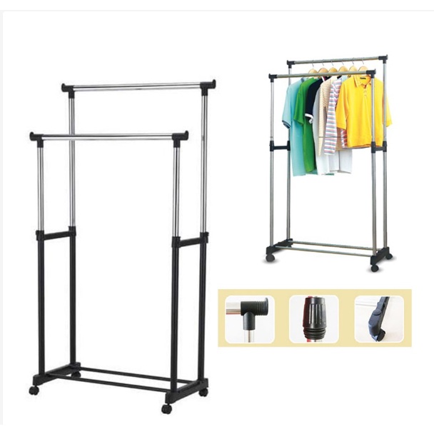 Double Pole Telescopic Stainless Steel Clothes Rack Double Pole ...