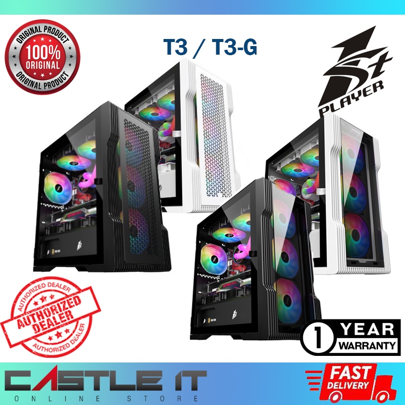 1st Player TRILOBITE T3 / T3-G BLACK WHITE Tempered Glass Gaming Casing ...