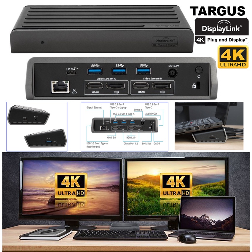 Original Targus Type-C DOCK180 Dual Video 4K Universal Docking Station ...
