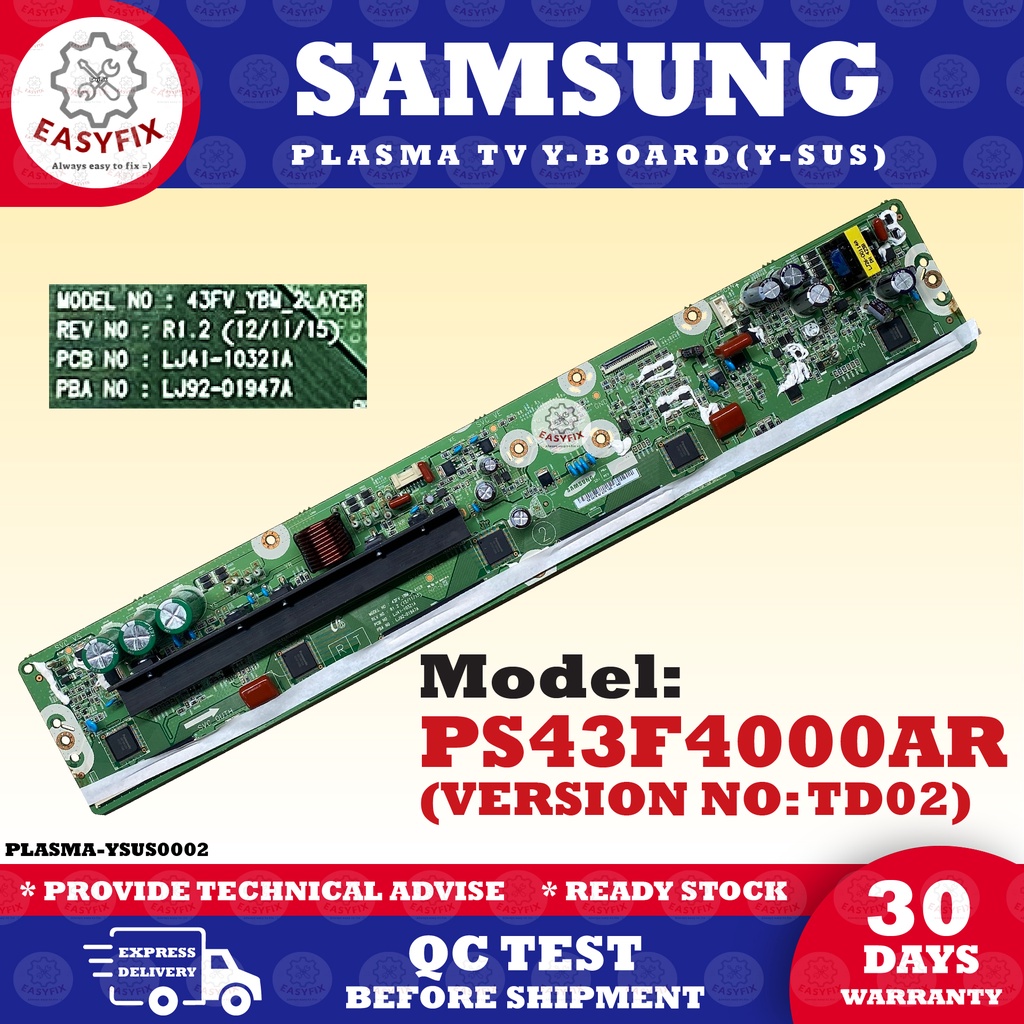 SAMSUNG PS43F4000AR ( LJ41-10321A / LJ92-01947A ) PLASMA TV Y-BOARD ...