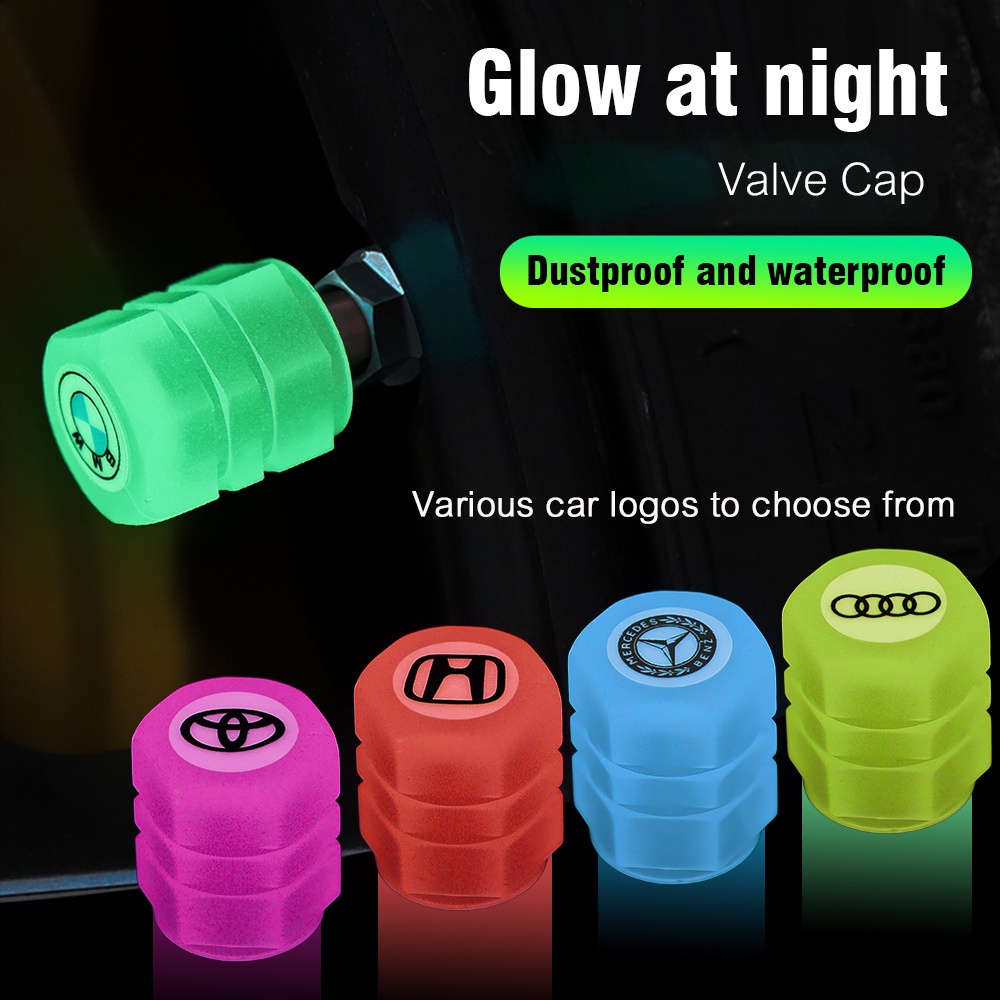 4Pcs Car Brand Logo Luminous Valve Cap/ Universal Fluorescent Car ...