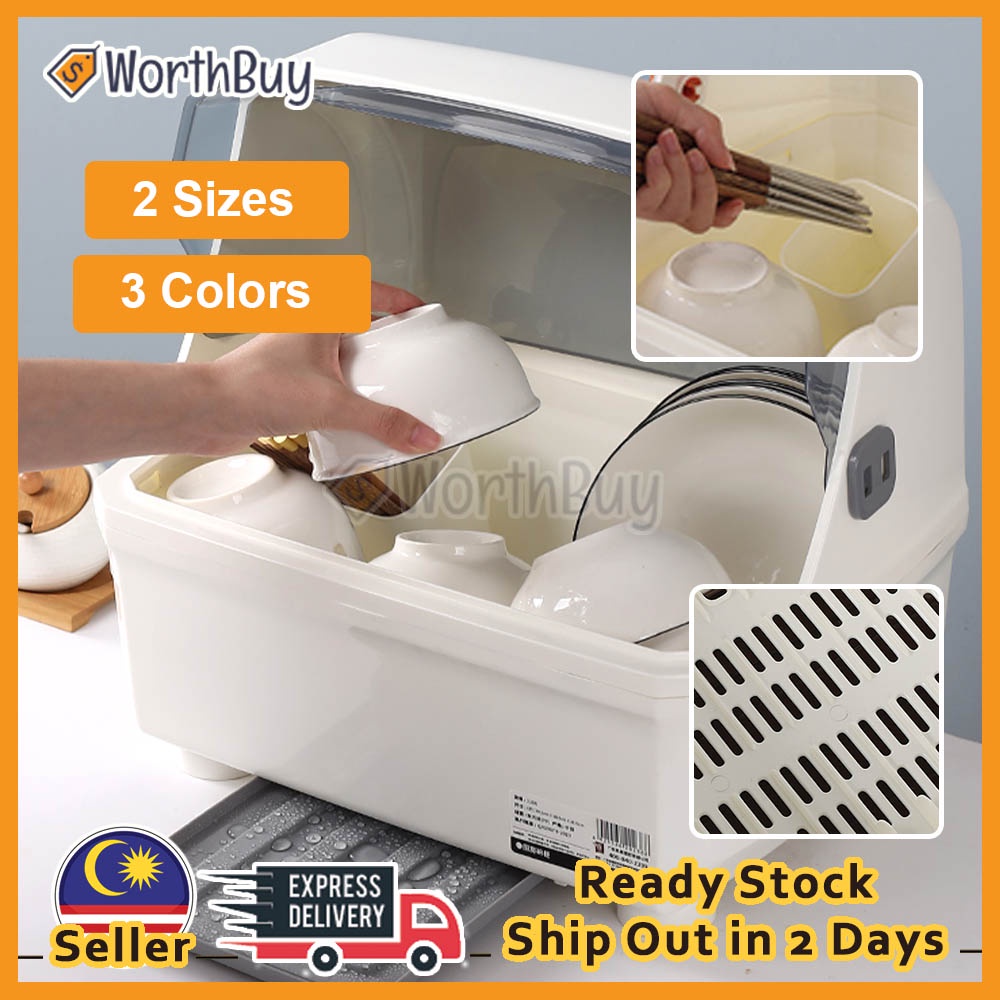Worthbuy High Capacity Dish Rack Dish Storage Box With Cover Dish ...