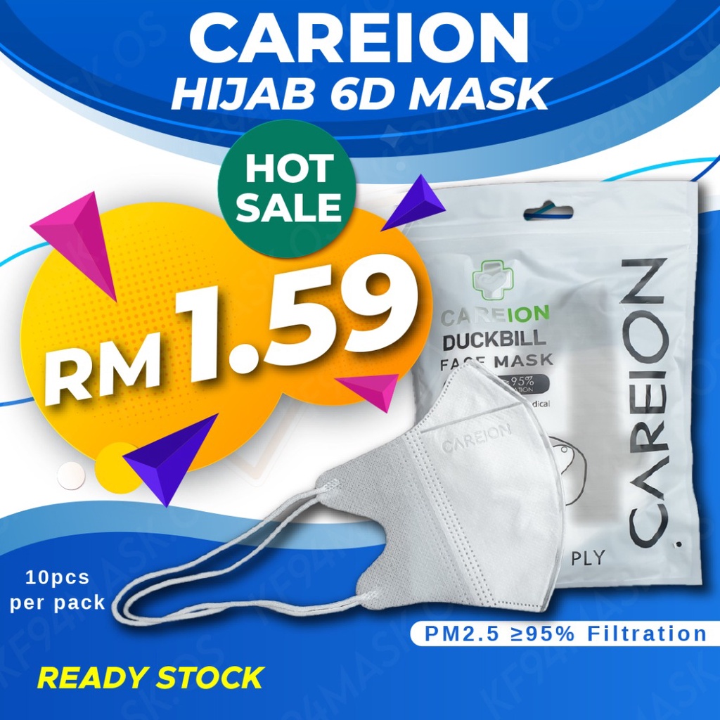 Careion Ready Stock Duckbill Mask HIjab 6D 10pcs Disposable 4ply Non Medical Headloop Face Mask ...