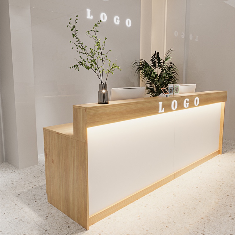 Solid wood laminated stage desk before the company reception buffet ...