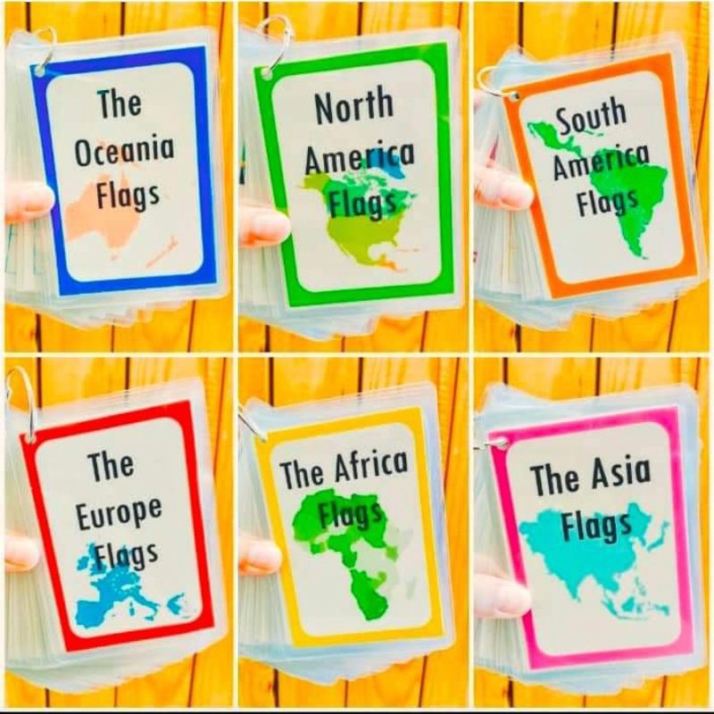 Laminated world flags and capitals complete set sold per continents ...