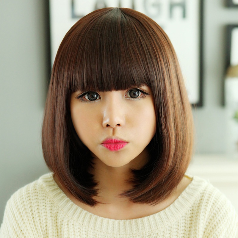 Daily wig girl bobo head cute short straight hair wig hood girl ...